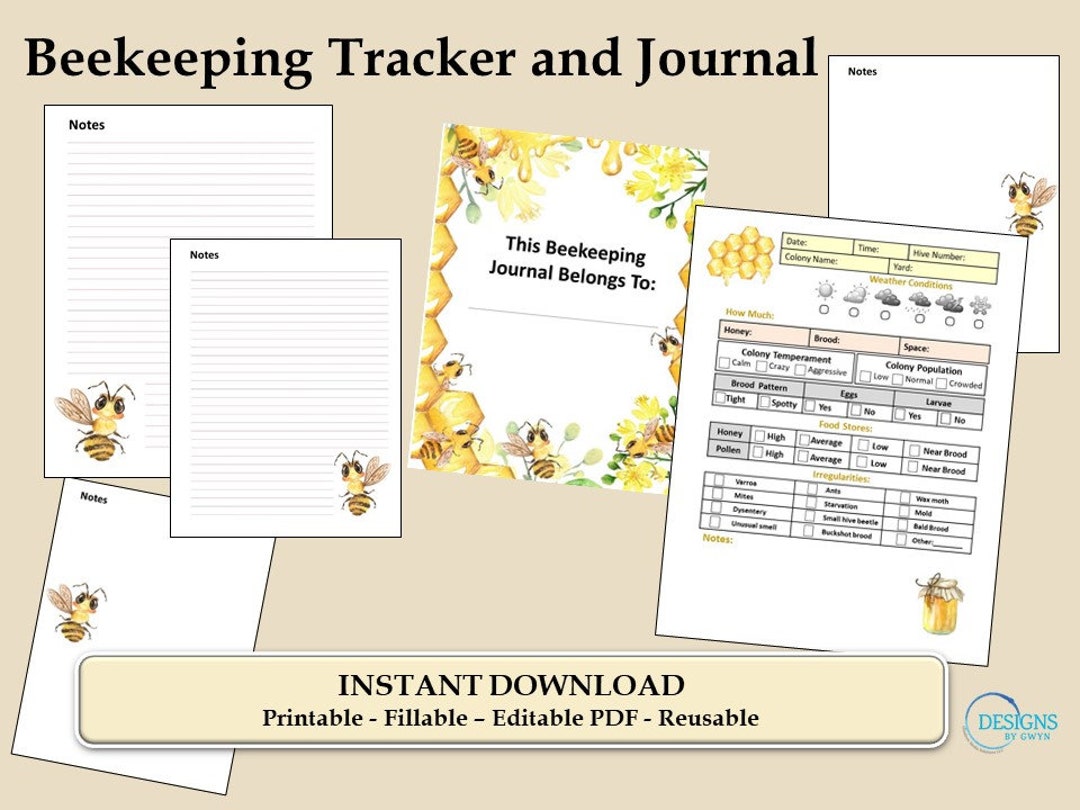 Bee Keeping Workbook Fillable/editable PDF and Printable, Beekeeping ...