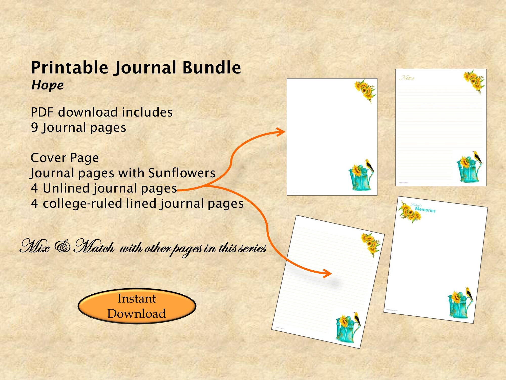 Pages de journal imprimables tournesol, papier à lettres avec lignes ...