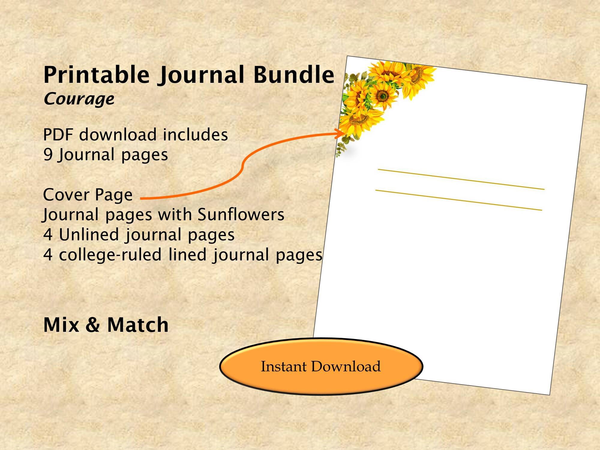 Pages de journal imprimables tournesol, papier à lettres avec lignes ...