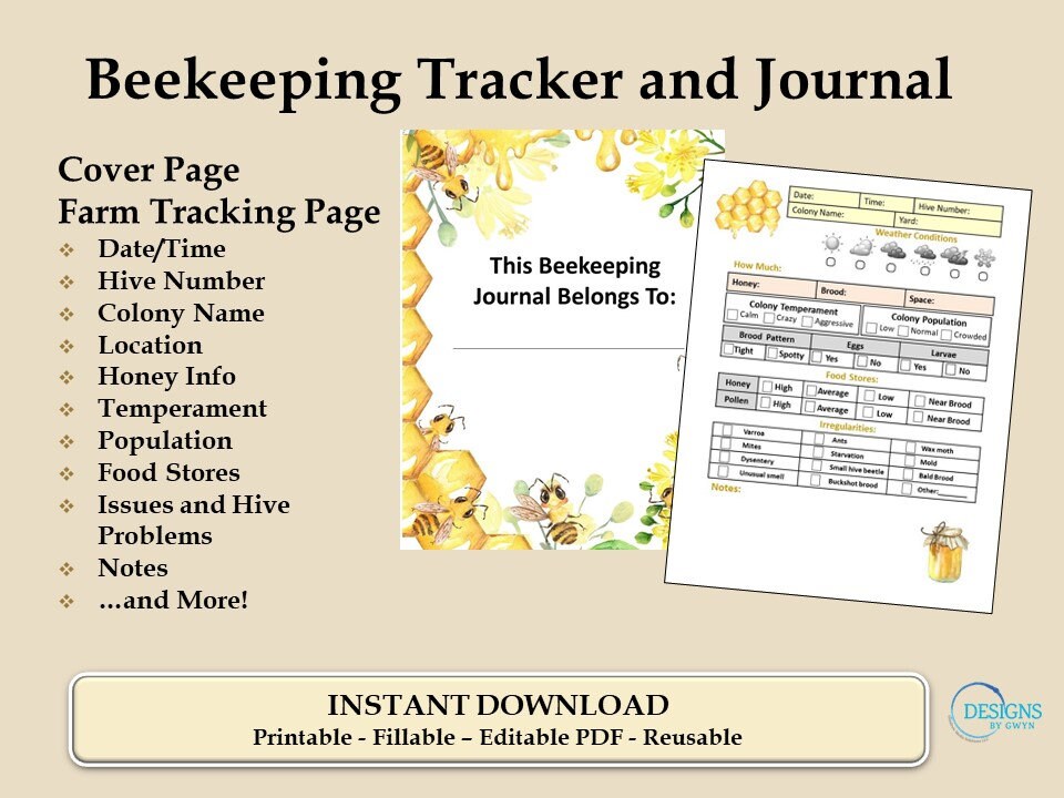 Bee Keeping Workbook Fillable/editable PDF and Printable, Beekeeping ...