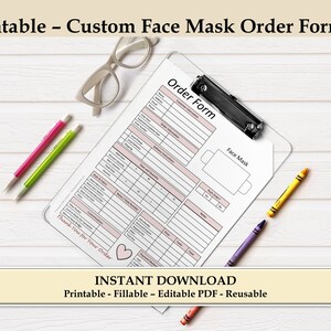 Custom Face Mask Order Form, Printable and Fillable/editable PDF ...
