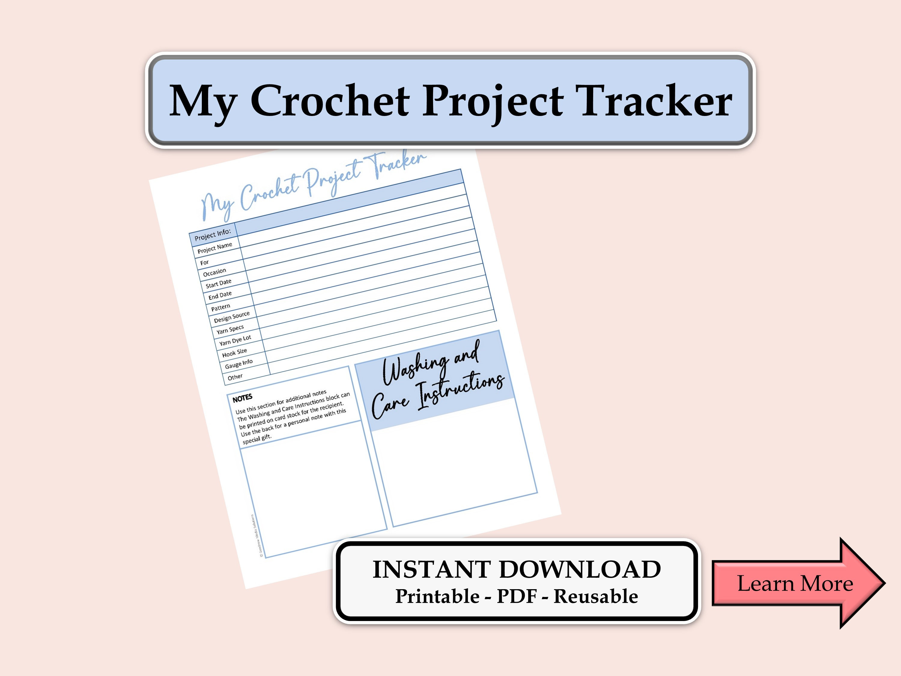 Crochet Project Tracker, Fillable Template, Printable PDF Form, Crochet ...