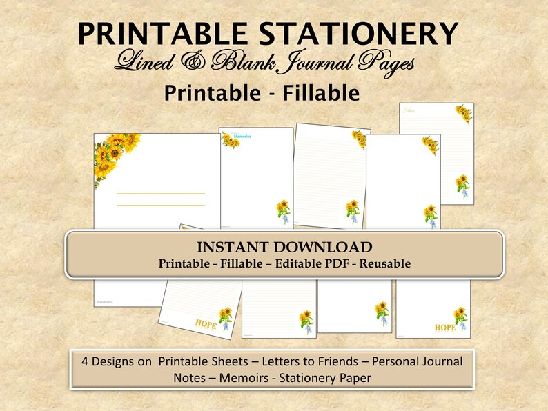 Blank and Lined Writing Pages, Sunflowers, Hope, Binder Notebook ...