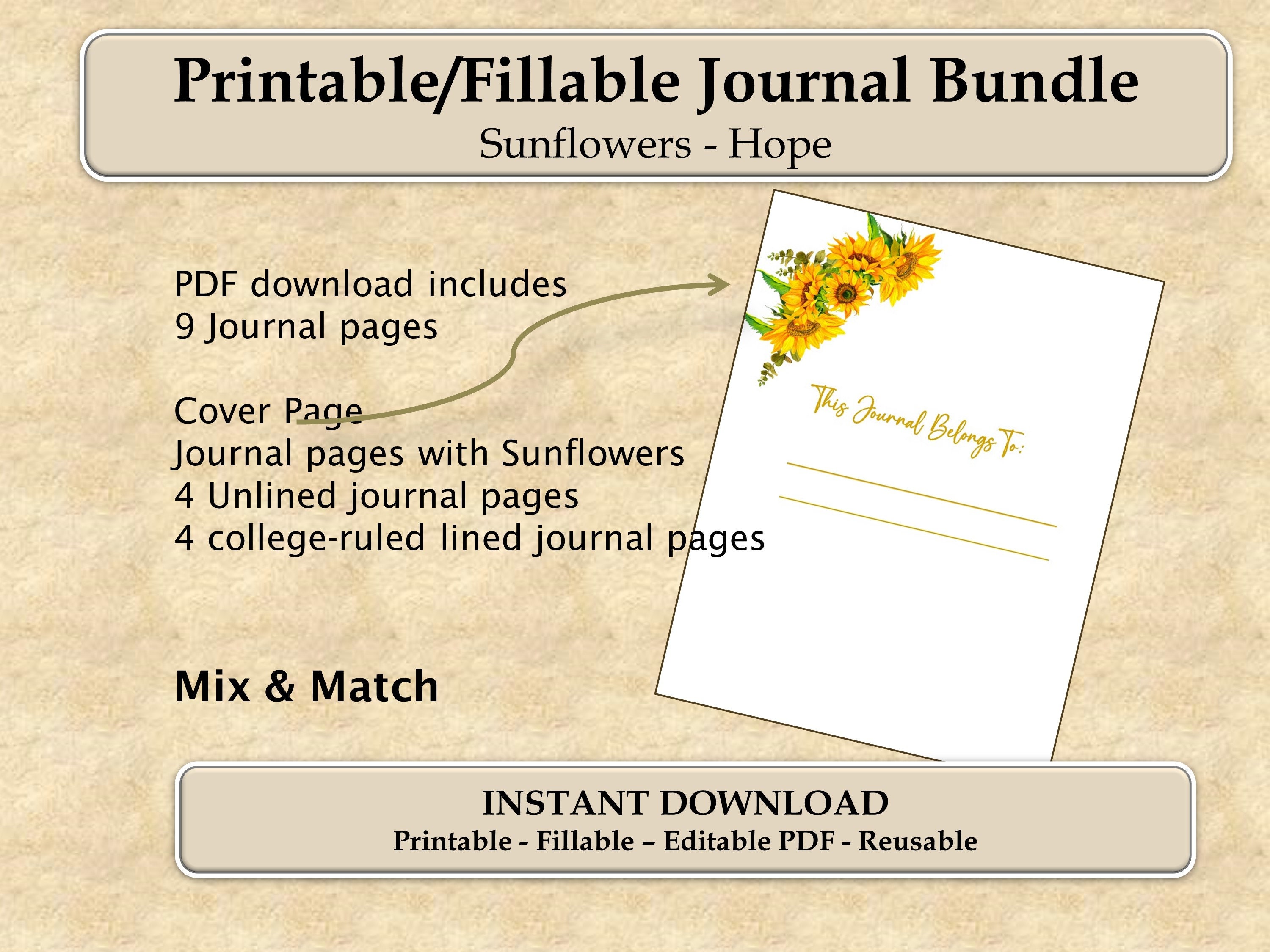 Printable Journal, Beautiful Sunflower-strength-watercolor Art-download ...