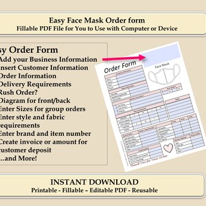 Custom Face Mask Order Form, Printable and Fillable/editable PDF ...