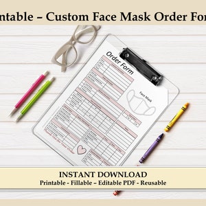 Custom Face Mask Order Form, Printable and Fillable/editable PDF ...