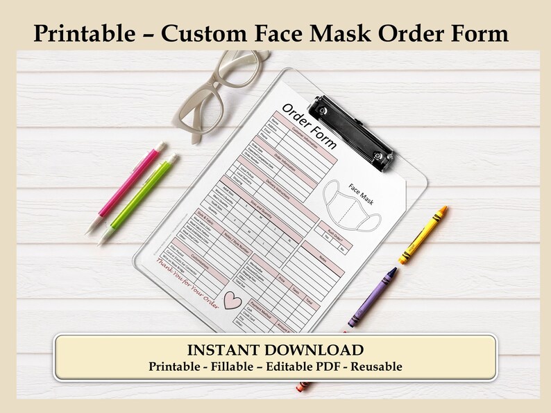 Custom Face Mask Order Form, Printable and Fillable/editable PDF ...