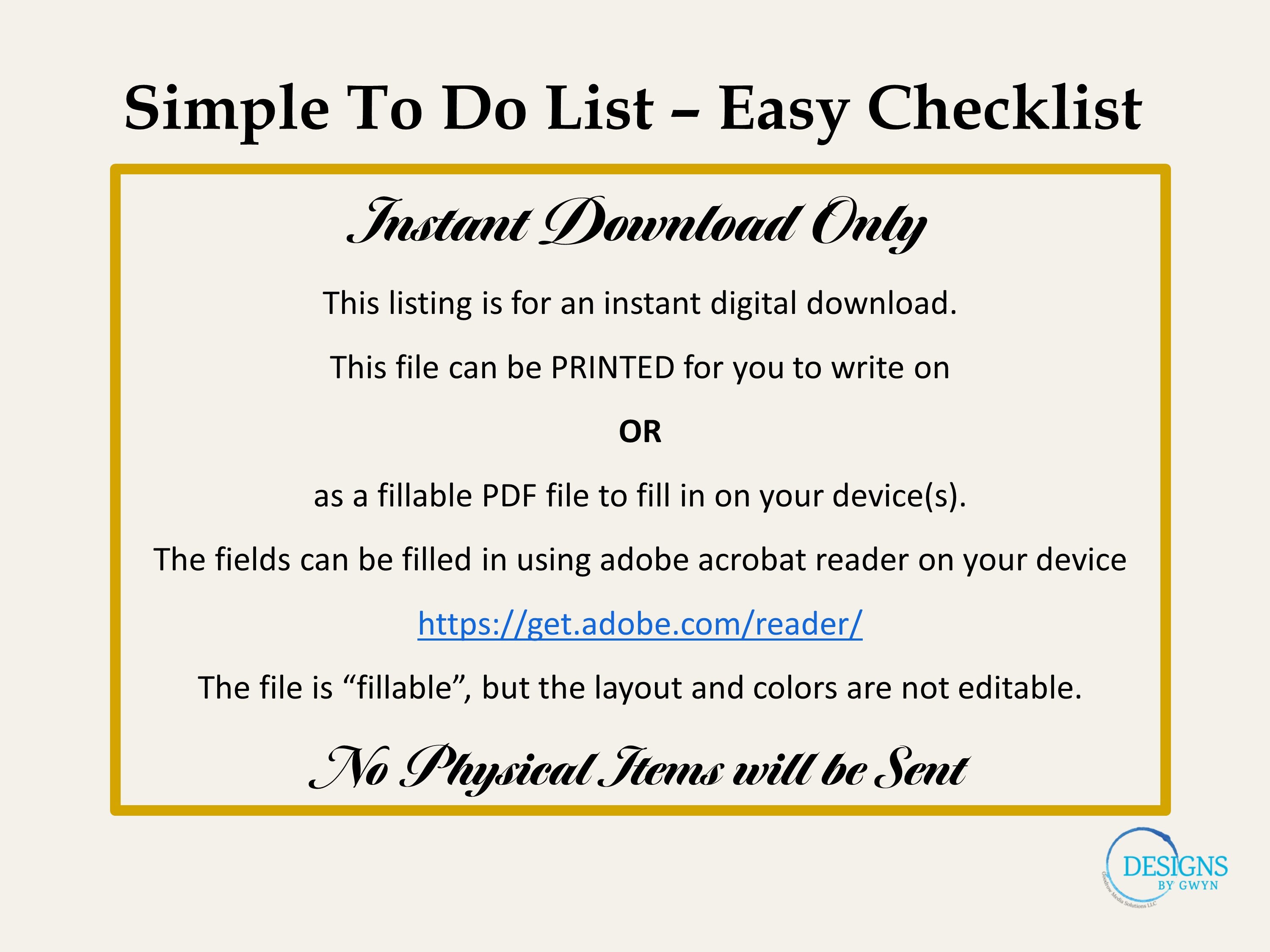 Easy Checklist Template Blank to Do List Printable to Do - Etsy