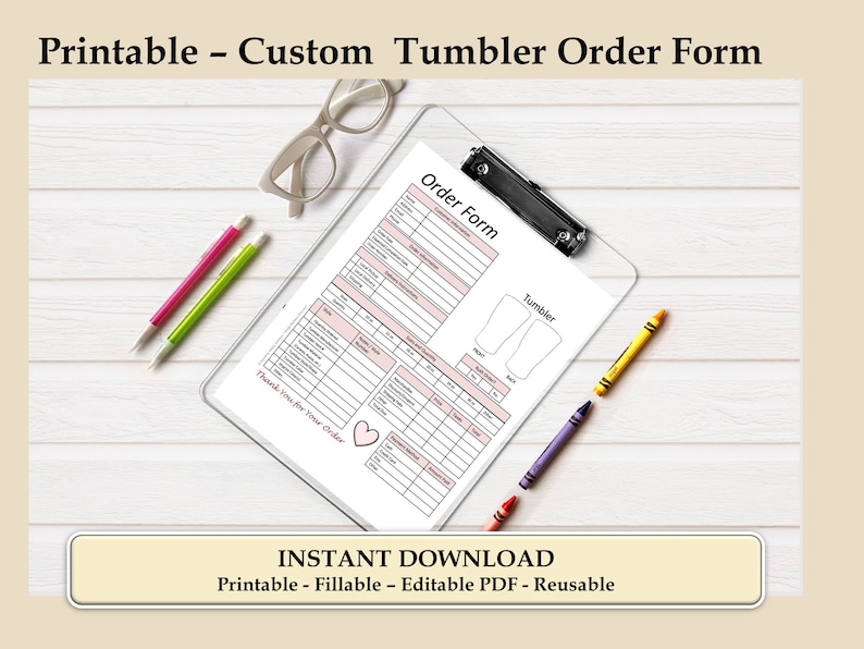 Custom Tumbler Order Form, Printable PDF Template (instant Download) - Etsy