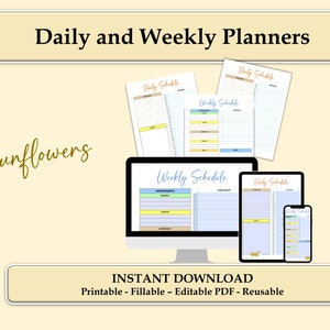 Daily and Weekly Planner Pages-sunflower Theme - Fillable Pdf-printable ...
