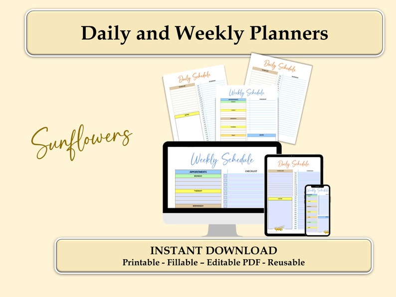 Daily and Weekly Planner Pages-sunflower Theme - Fillable Pdf-printable ...
