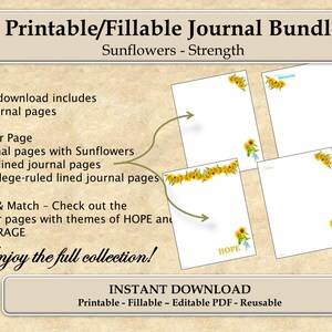 Printable Journal, Beautiful Sunflower-strength-watercolor Art-download ...