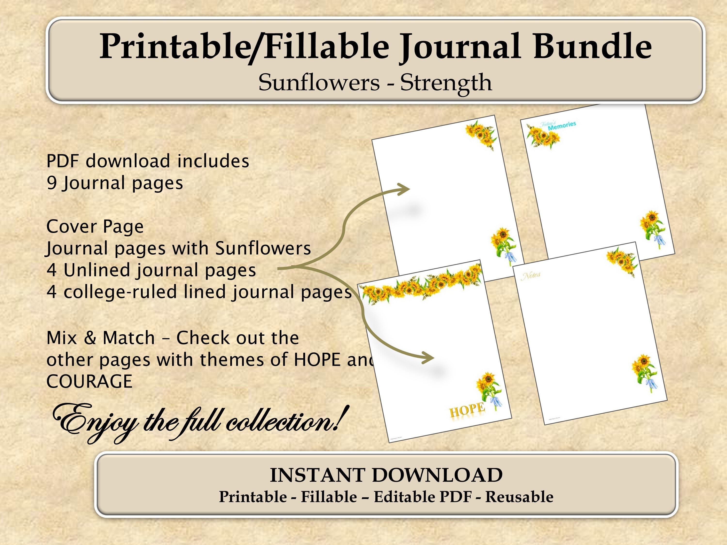 Printable Journal, Beautiful Sunflower-strength-watercolor Art-download ...