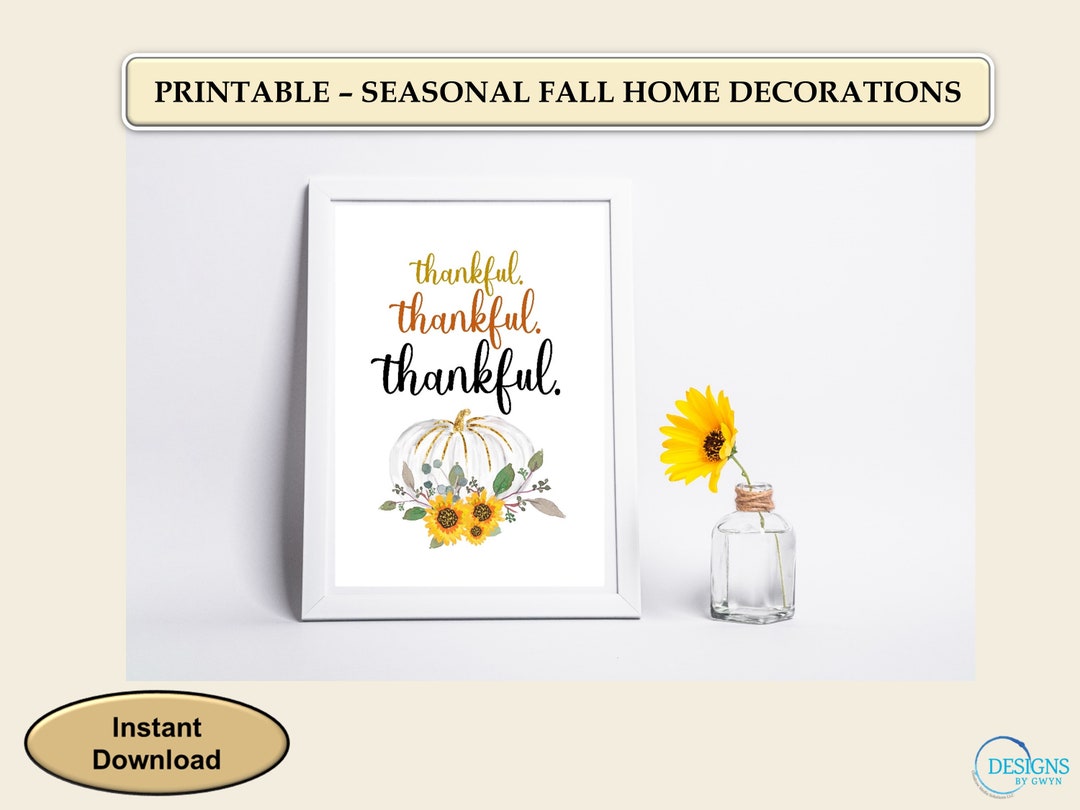 Thankful Script Pumpkin Printable, Fall Decor (PDF & JPG) - Etsy
