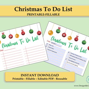 Christmas to Do List Template, Printable Checklist (digital Download ...