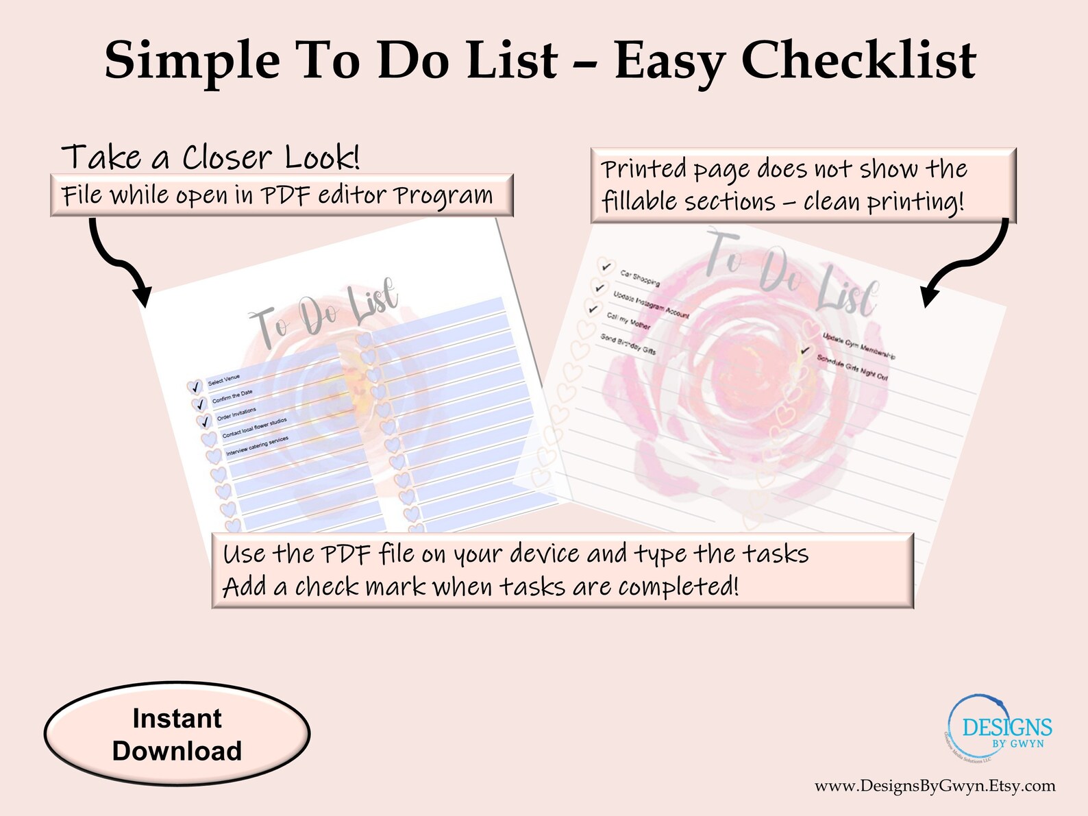 Fillable Template for Your to Do List Pretty Roses and - Etsy