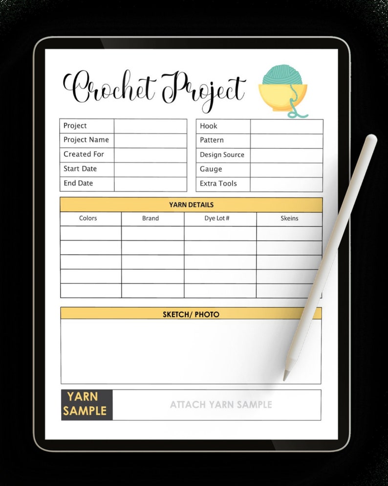 Crochet Project Journal, Fillable PDF Template (digital Download) - Etsy