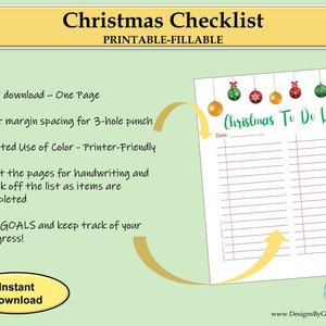 Christmas to Do List Template, Printable Checklist (digital Download ...