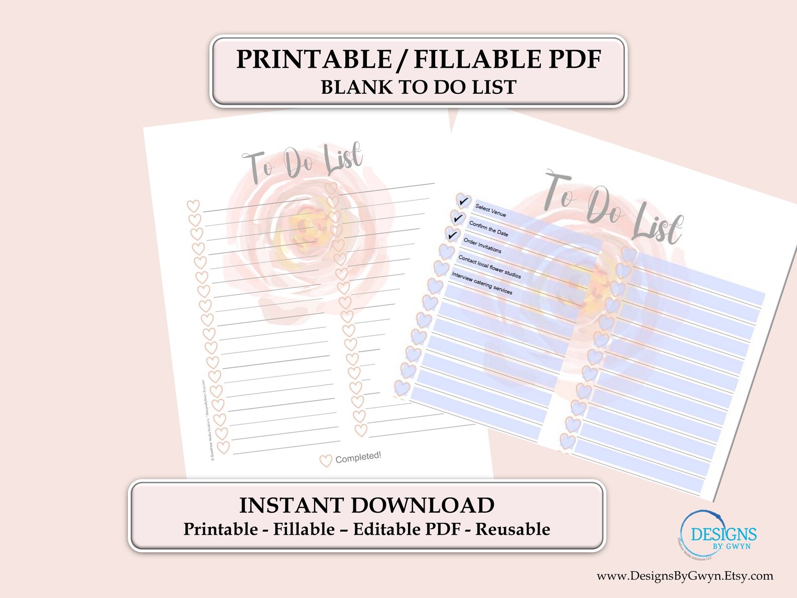 Fillable Template for Your to Do List Pretty Roses and | Etsy