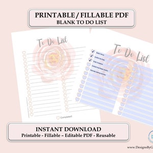 Fillable Template for Your to Do List, Pretty Roses and Hearts, Simple ...