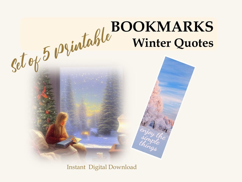 Printable Bookmarks Set With Snow Covered Trees and Quotes - Etsy