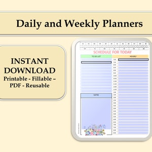 Printable and Fillable PDF, Daily and Weekly Planner Pages, Pastel ...