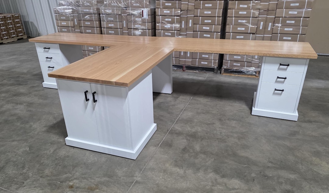 Large Executive Desk With Return – Solid Red Oak Desktop – 10 Ft Office ...