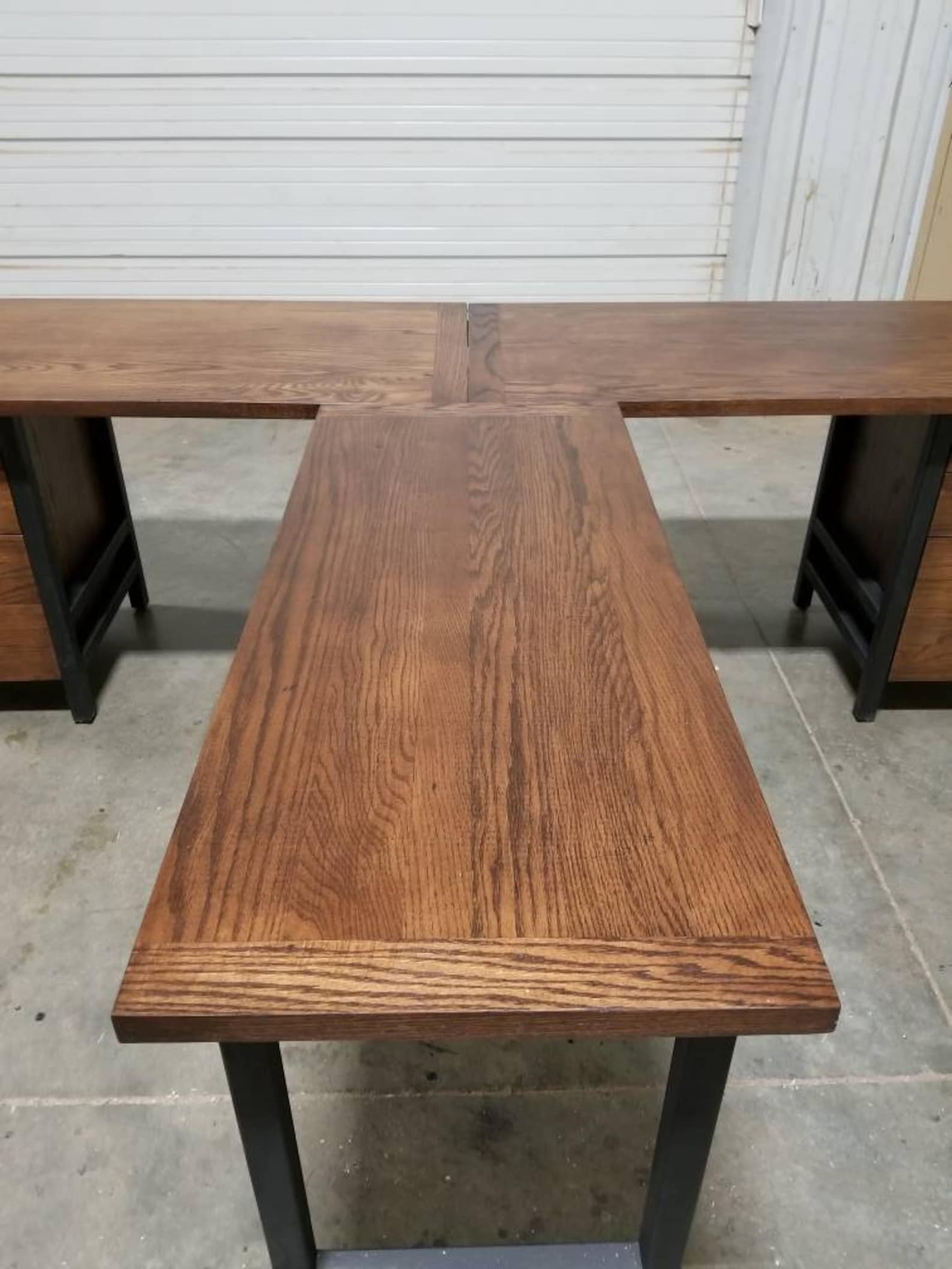 T-shaped Desk, Co-working Desk, Two Person Double Oak Desk, Steel Desk ...