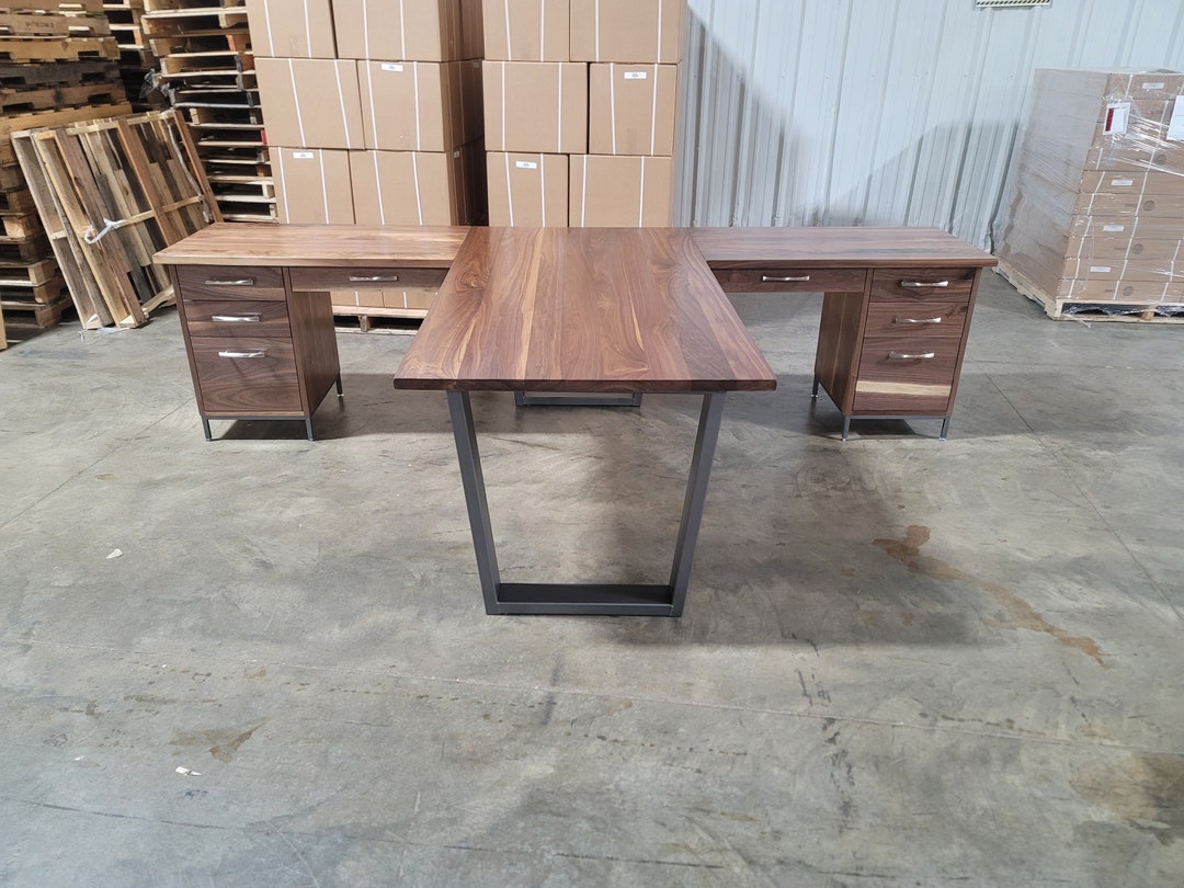 Modern Minimalist Walnut T-shaped Desk, Office Storage, Co-working Desk ...