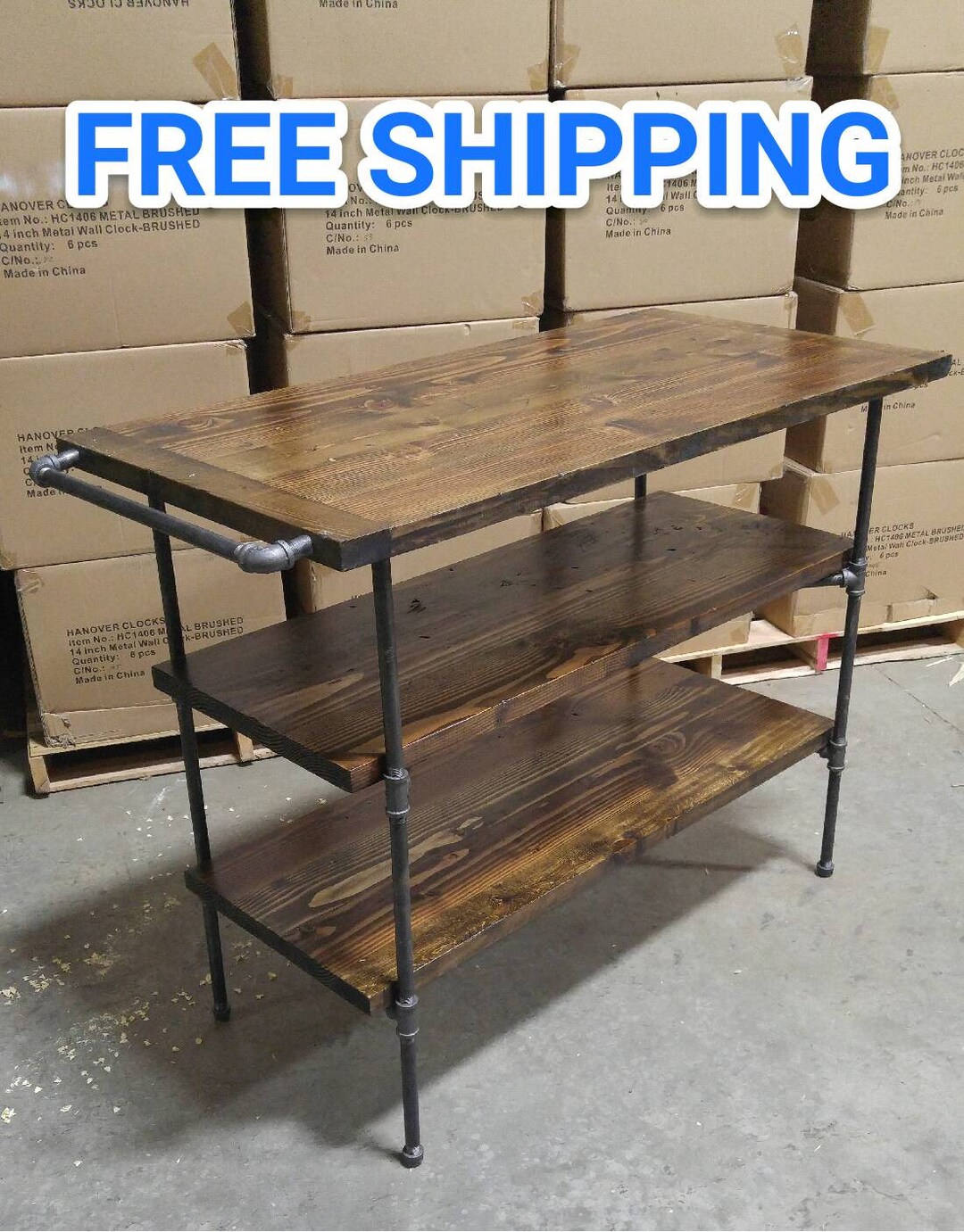 Black Pipe Wood Kitchen Island, Free Shipping, Industrial, Rustic ...