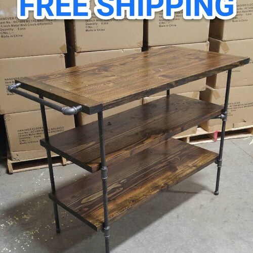 Black Pipe Wood Kitchen Island Free Shipping Industrial - Etsy