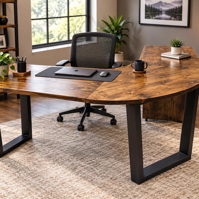 Solid Wood Curved Desk - Etsy