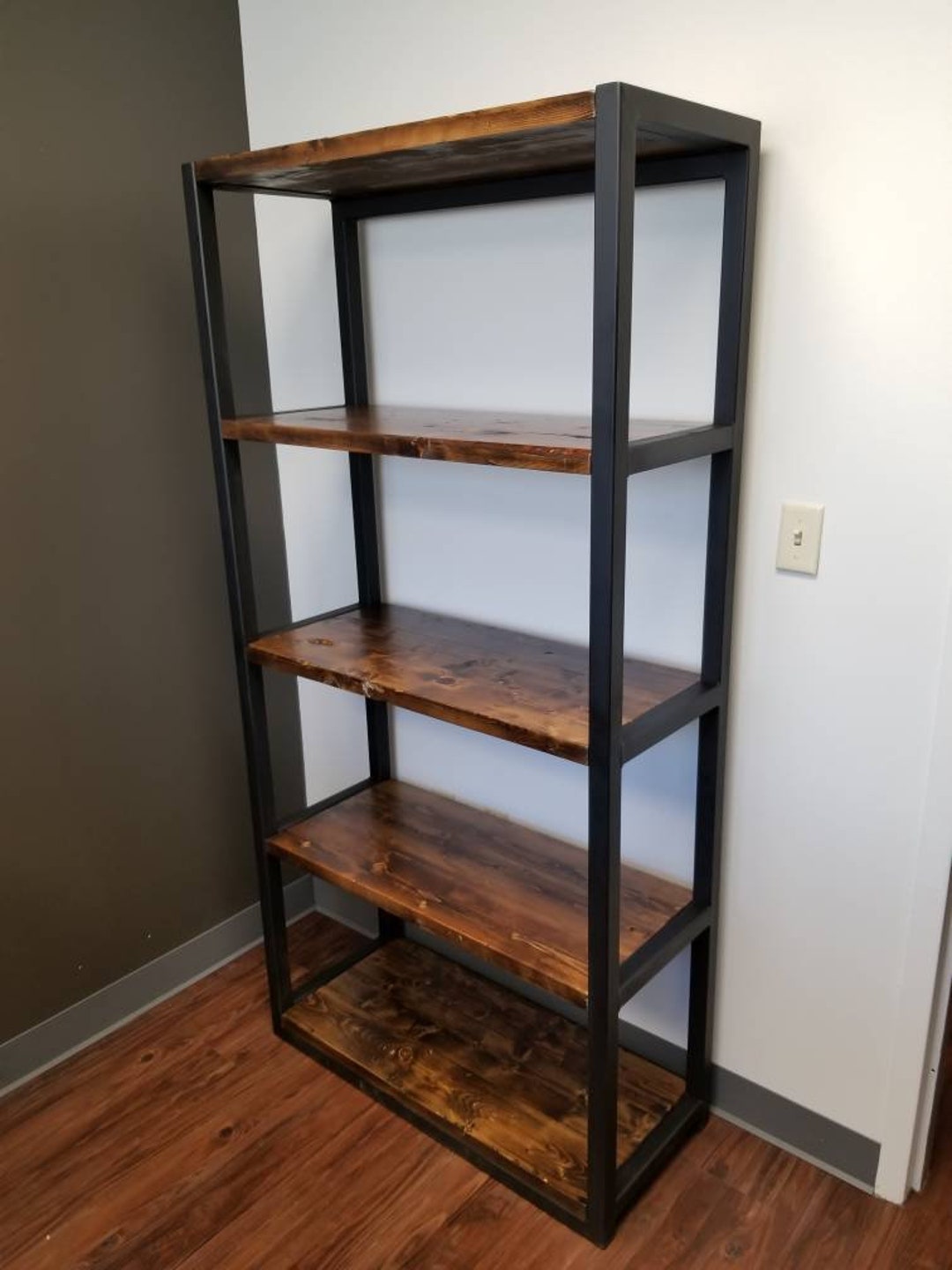 Heavy Duty Steel Bookshelf, Rustic, Distressed, Industrial, Office ...