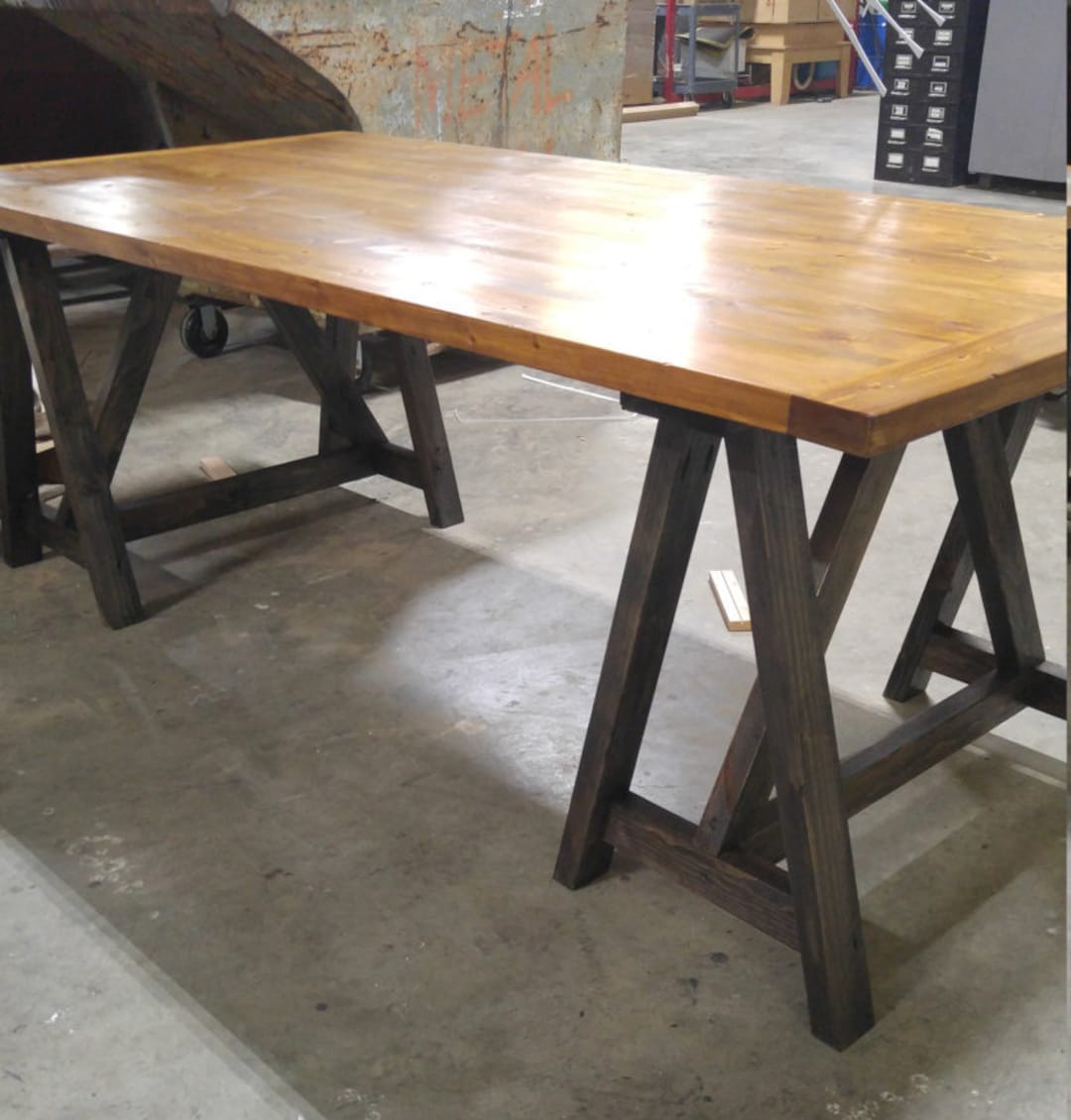 Rustic Desk, FREE SHIPPING, Industrial Desk, Loft Style Table, Sawhorse ...