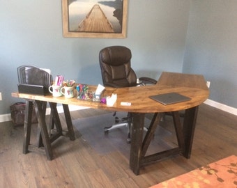 Rustic U Shaped Desk FREE SHIPPING Black Pipe Leg Reception | Etsy