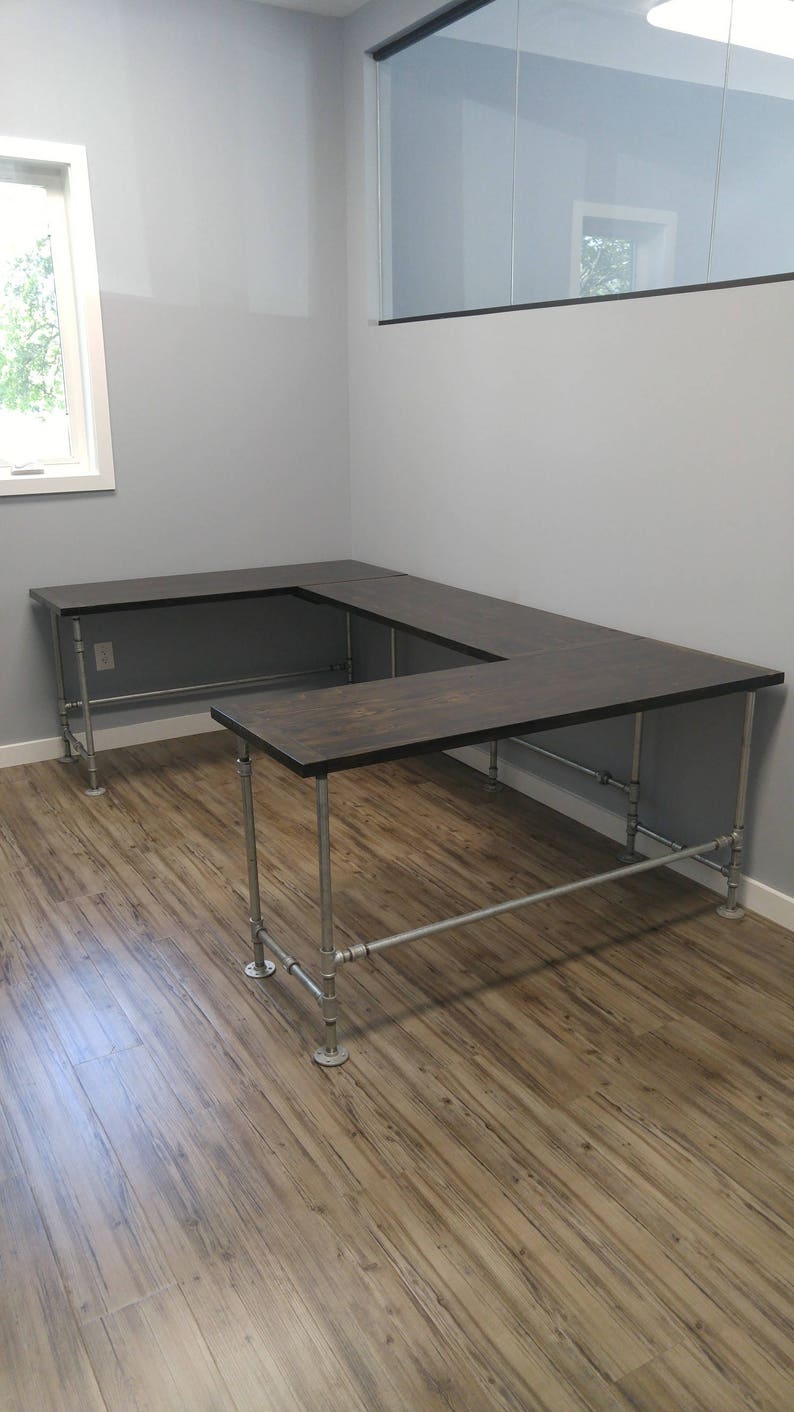 Rustic U shaped desk FREE SHIPPING Black Pipe Leg Reception | Etsy