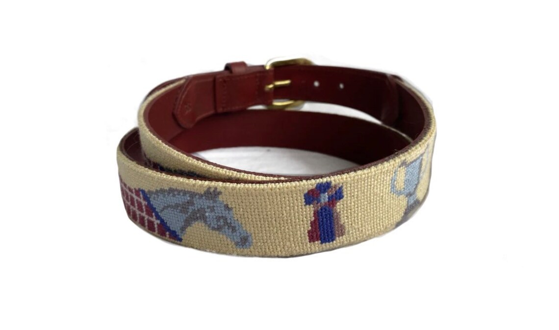 Equestrian on Creme Needlepoint Belt - Etsy