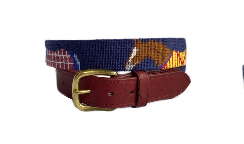 Equestrian on Navy Needlepoint Belt - Etsy
