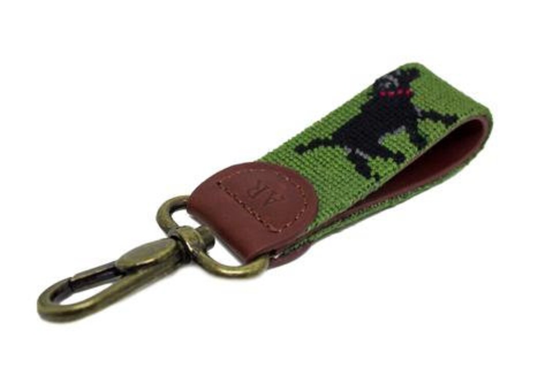 Black Lab on Green Needlepoint Key Fob - Etsy