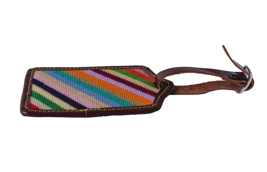 Rainbow Needlepoint Luggage Tag - Etsy