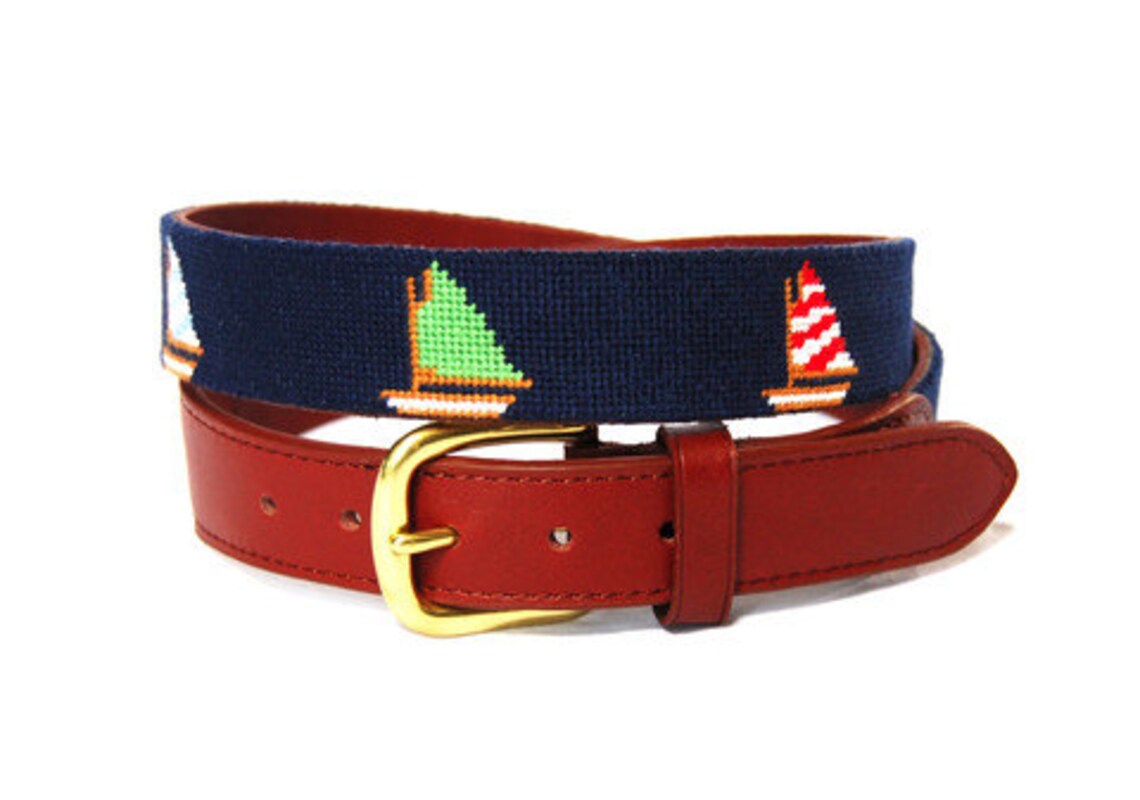 Sailboat on Navy Needlepoint Belt - Etsy Australia