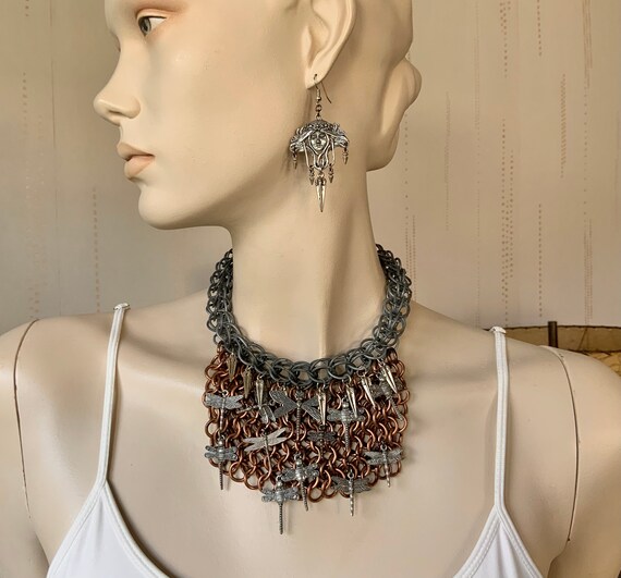 Dragonflies and Spikes Chainmaille Necklace and Dangle - Etsy