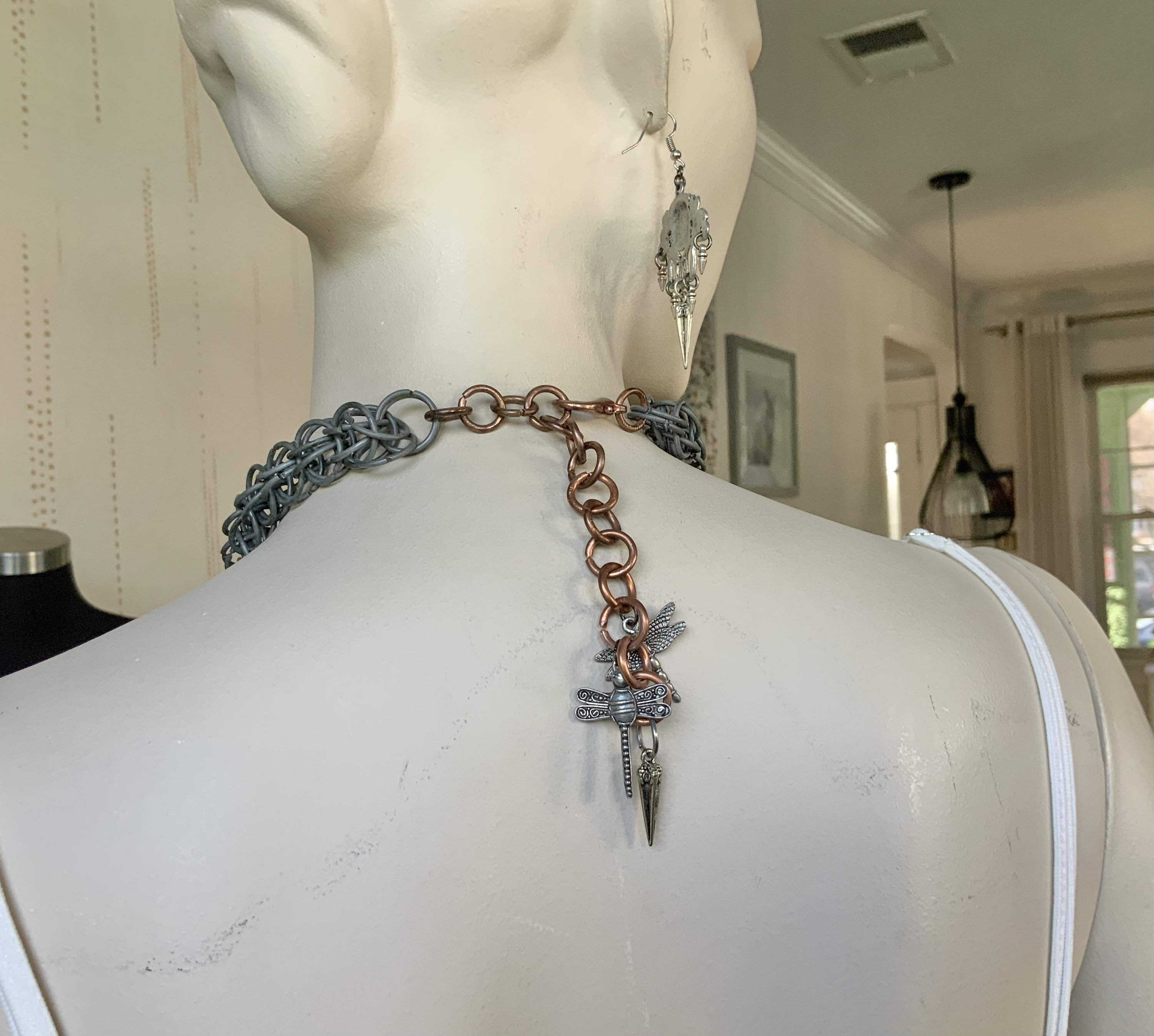 Dragonflies and Spikes Chainmaille Necklace and Dangle - Etsy