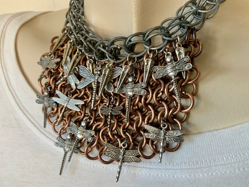 Dragonflies and Spikes Chainmaille Necklace and Dangle - Etsy