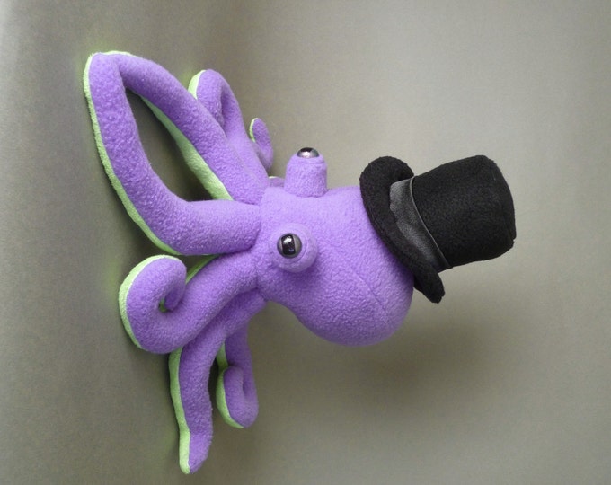 Purple and Green Fancy Octopus Fleece Plush (available With Top Hat ...