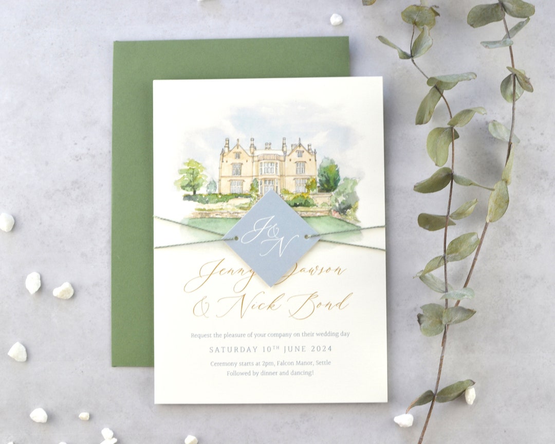 Sample Watercolour Wedding Invitation Bundle, Bespoke Illustrated ...
