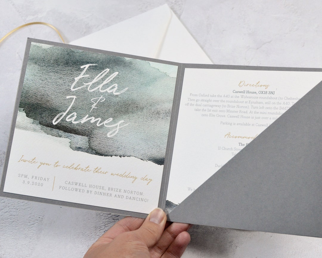 Sample Pocket Fold Wedding Invitation, Watercolour Wedding Invitation ...