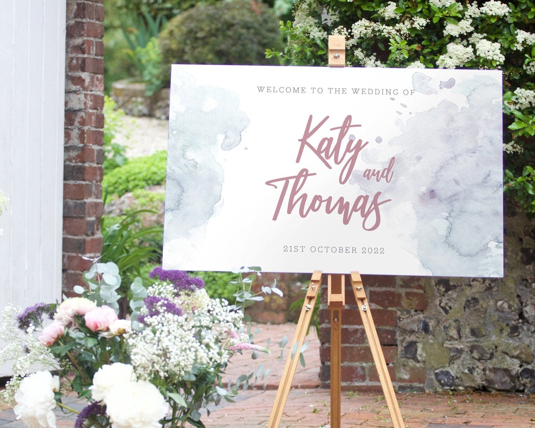 Personalised Watercolour Wedding Welcome Sign, Welcome Board ...