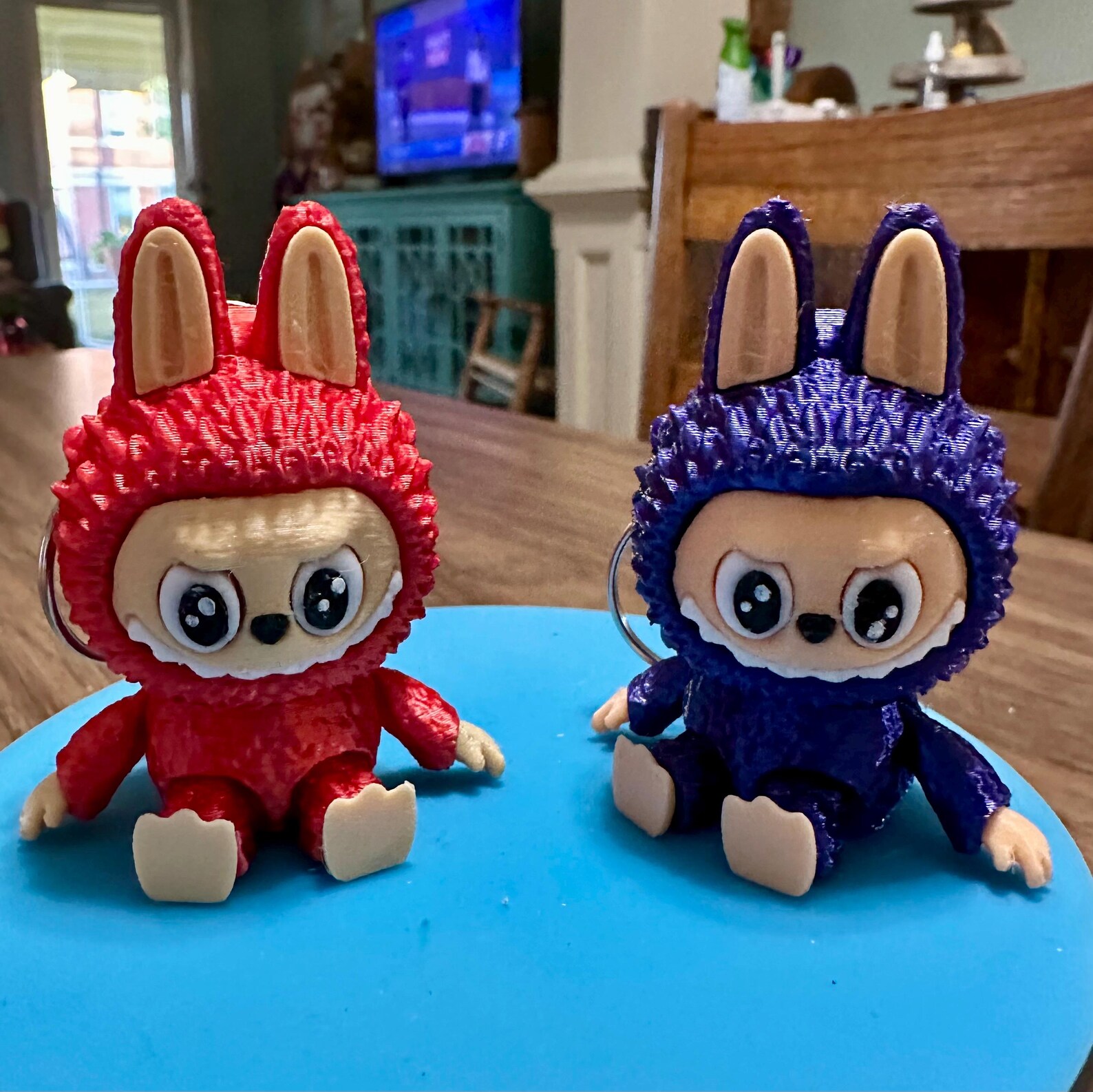 Adorable 3D Printed Bunny Characters Keychain Set – Red & Purple Suits ...