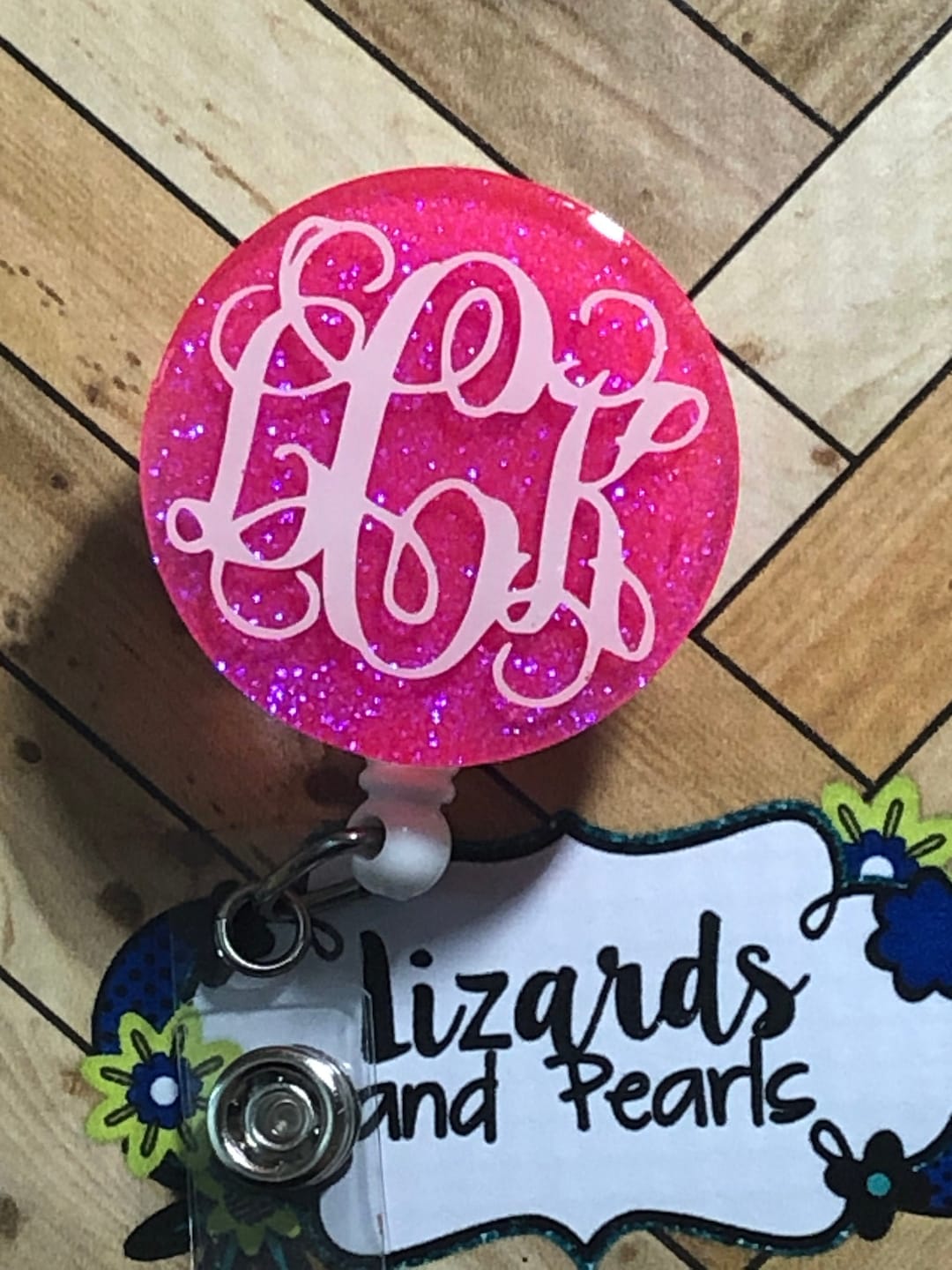 Vine Monogram Glitter Badge Reel: Custom Initial Acrylic ID Holder - Etsy